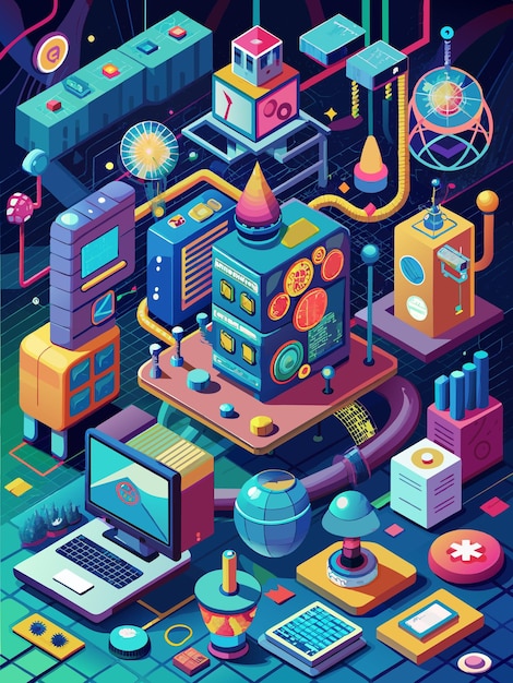 양자 컴퓨터 프로그래밍 터 그래픽 일러스트레이션 EPS 소스 파일 형식 손실없는 스케일링 | 프리미엄 AI 생성 벡터