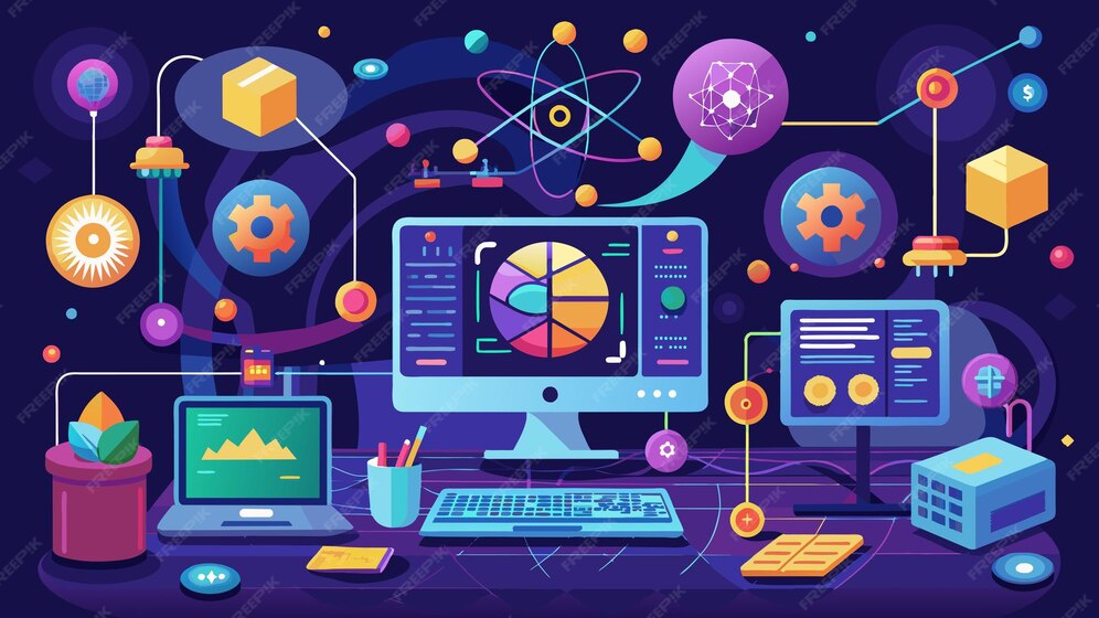 Quantum computer programming vector graphics illustration EPS source file format lossless ...