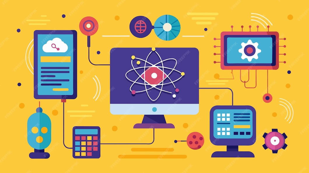 Premium Vector | Quantum computer programming vector graphics ...