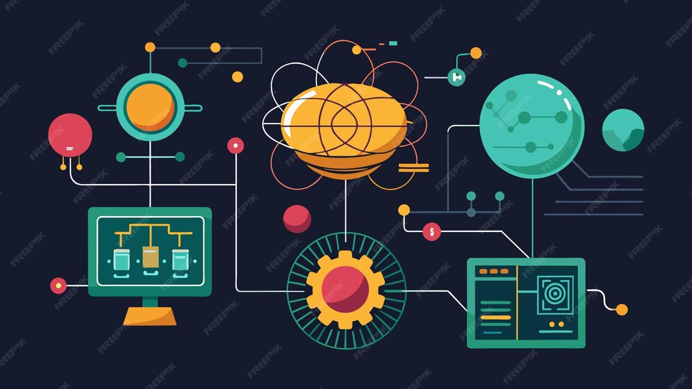 Quantum computer programming vector graphics illustration EPS source file format lossless ...