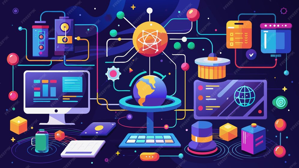 Quantum computer programming vector graphics illustration EPS source ...