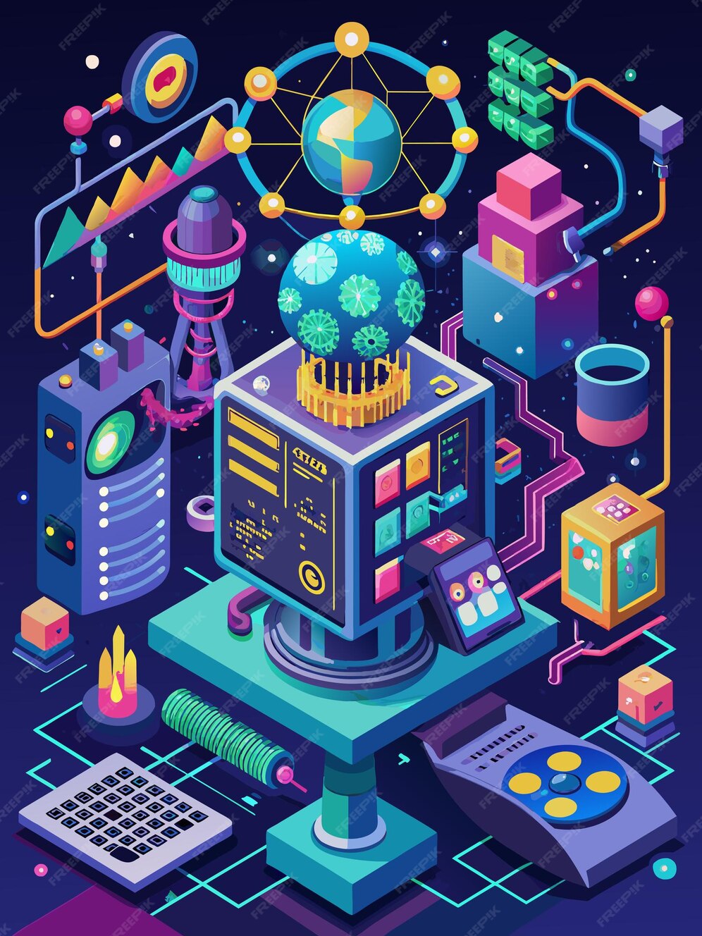 Quantum computer programming vector graphics illustration EPS source file format lossless ...