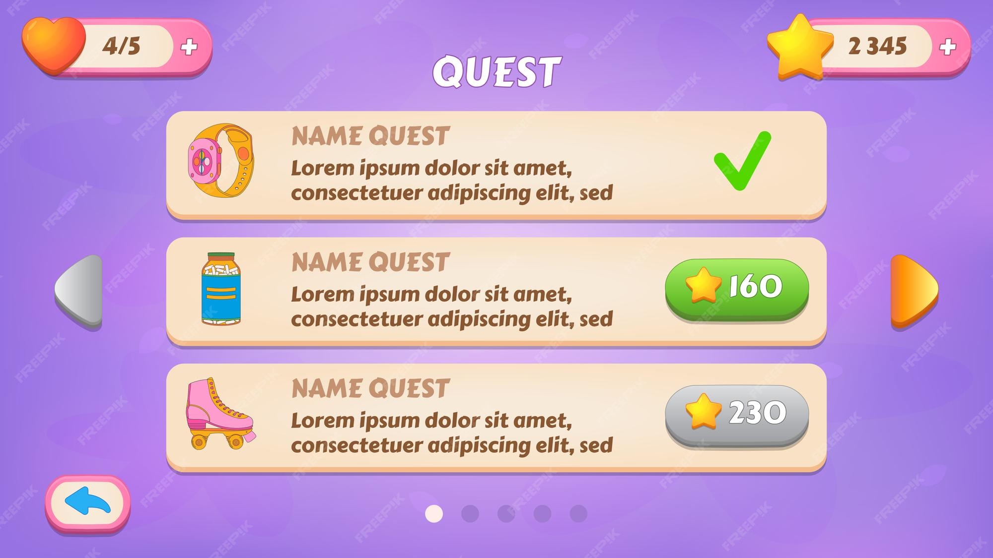 Premium Vector Quest Gui Kit Casual Assets For A Game Mobile A Set Of User Interface Elements