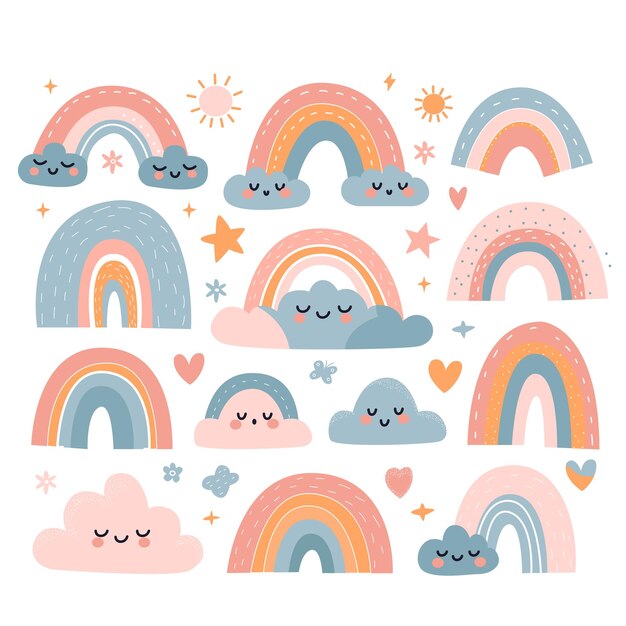 Premium Vector | Rainbow set Vector illustration in scandinavian style Premium Vector | Rainbow set Vector illustration in scandinavian style