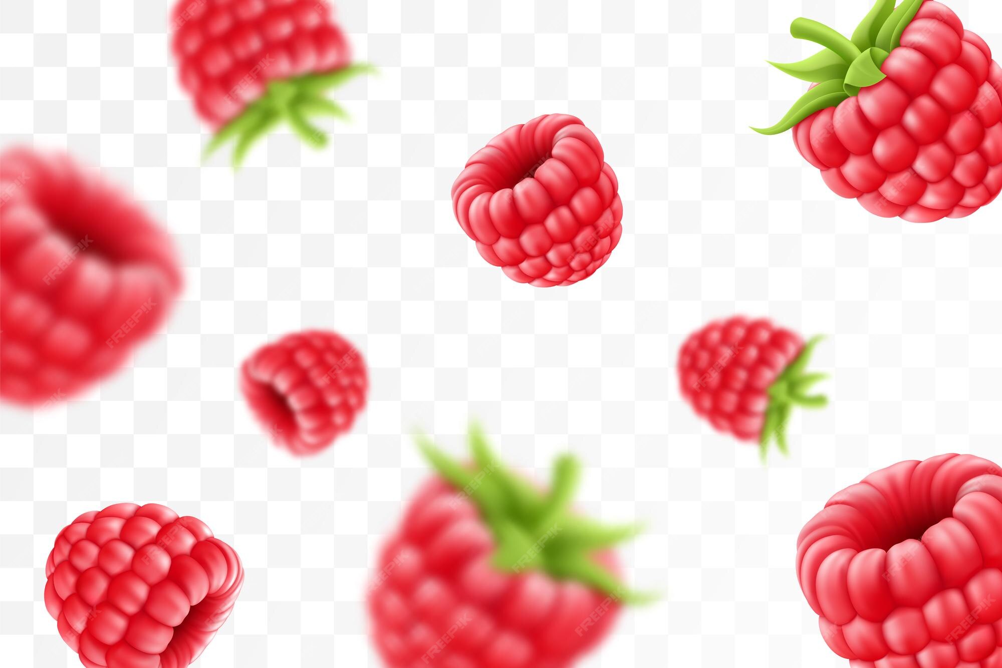 Premium Vector | Raspberry background flying raspberry with green leaf ...