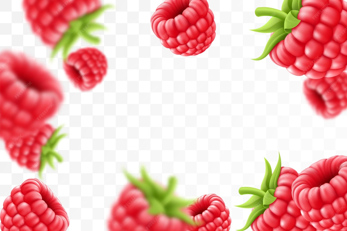 Premium Vector | Raspberry background flying raspberry with green leaf ...