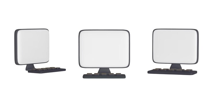Premium Vector Realistic Cartoon Computer With Keyboard Mockup Perspective Computer Monitor 