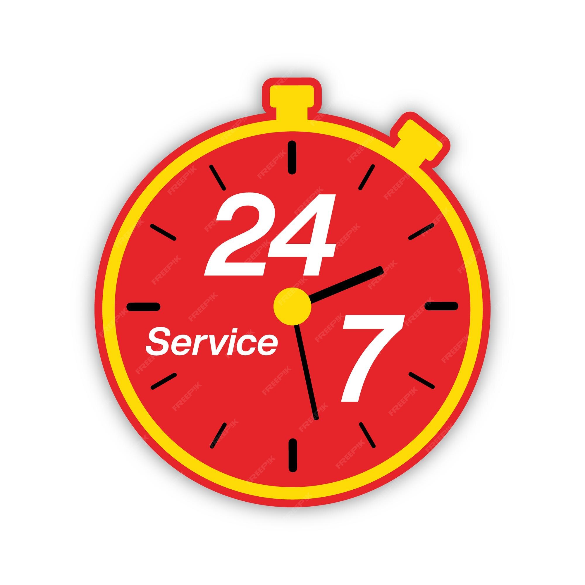 Premium Vector | Red clock with the words 24x7 service Vector Illustration Premium Vector | Red clock with the words 24x7 service Vector Illustration