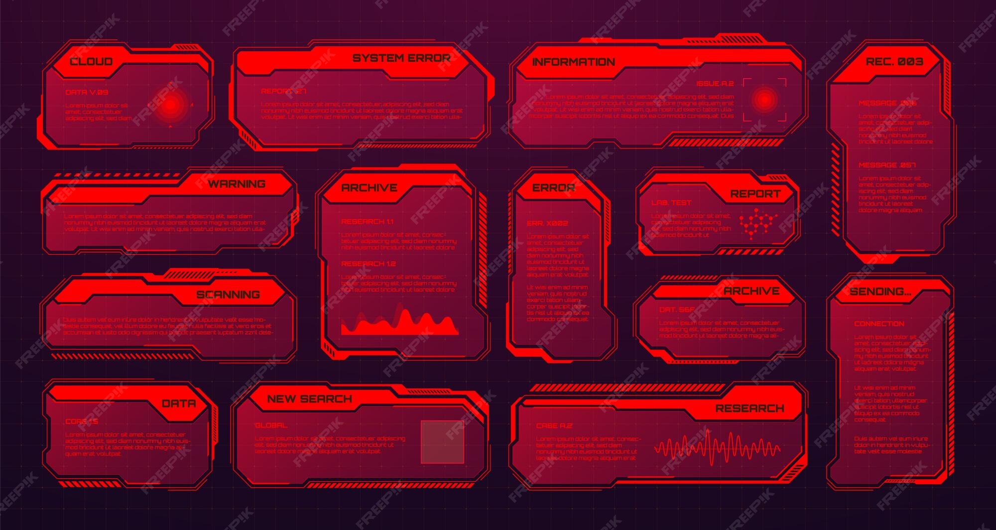 赤い未来的な Hud または Ui 要素 Sf ユーザー インターフェイスのテキスト ボックスの吹き出し警告メッセージ フレーム情報ボックス