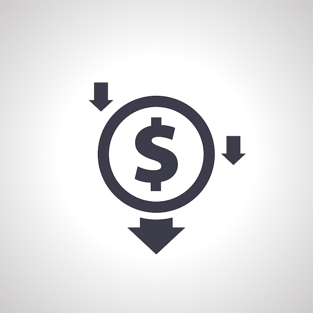 Premium Vector | Reduce costs icon coin with down arrow Premium Vector | Reduce costs icon coin with down arrow