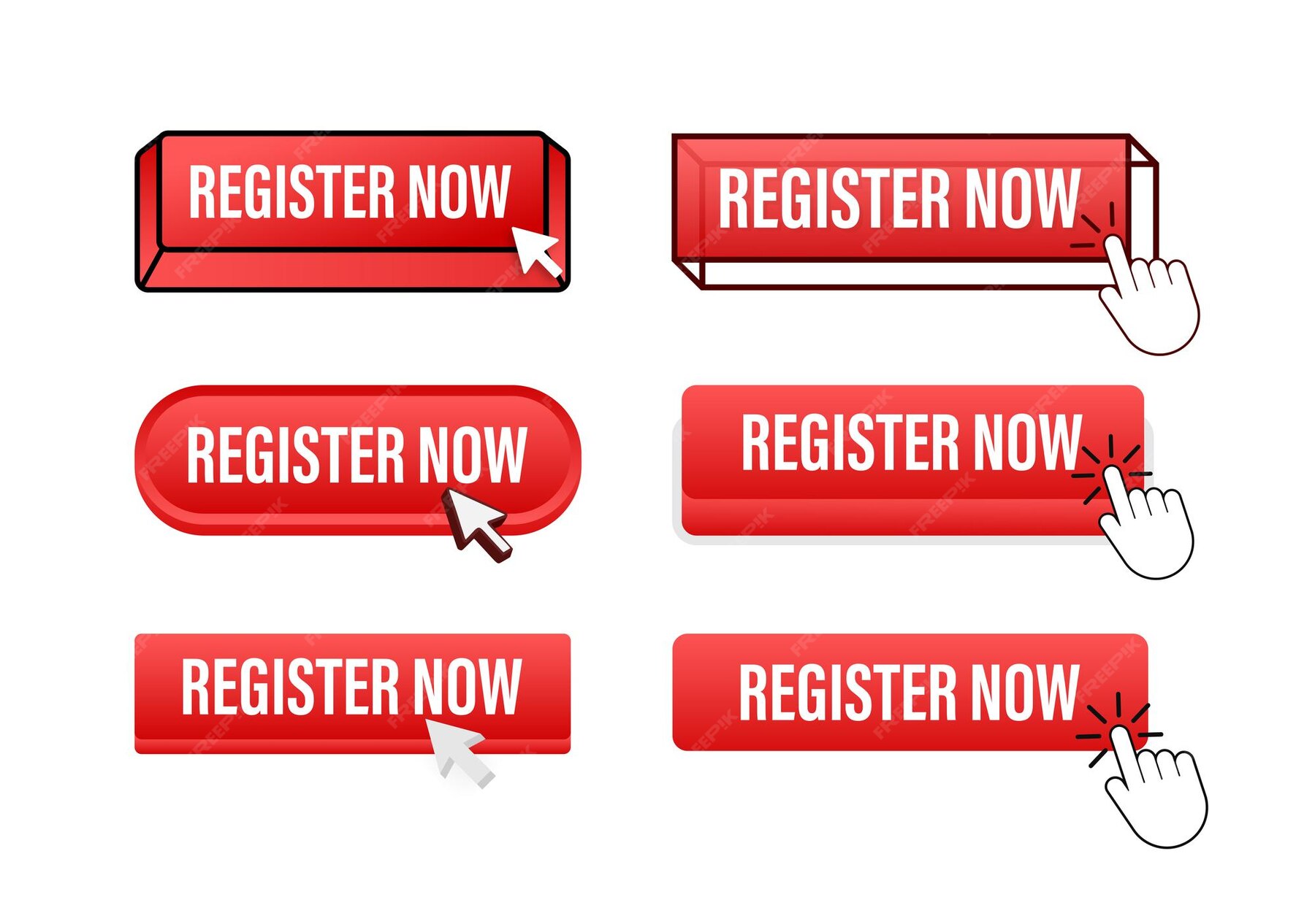 Premium Vector | Register now button with pointer clicking register now web buttons set user ...