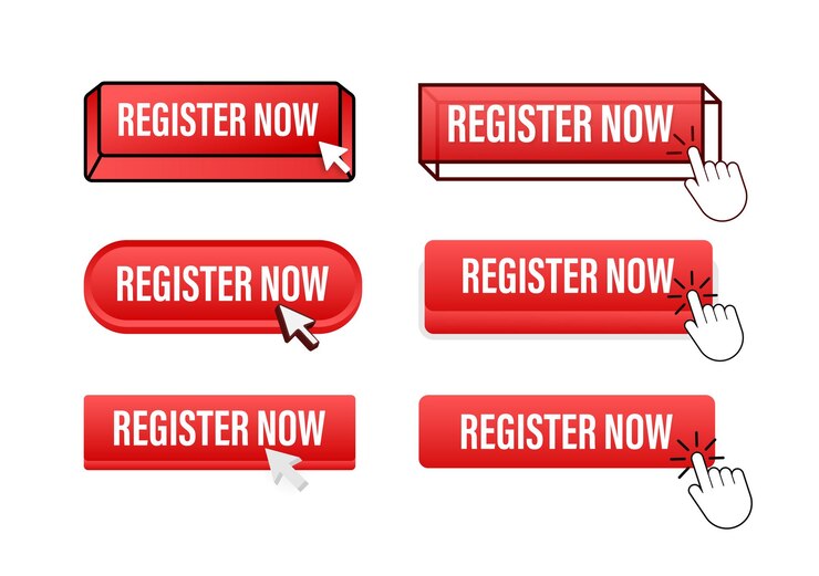 Premium Vector | Register now button with pointer clicking register now web buttons set user ...