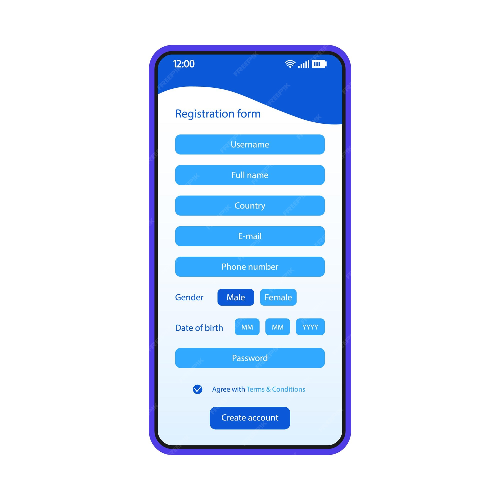 Premium Vector Registration Form Smartphone Interface Vector Template Mobile Login Page Blue