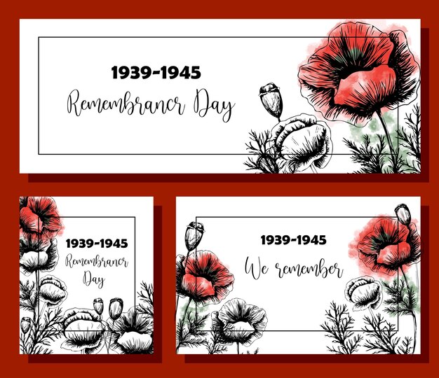 Remembrance day banner set Poster over de Tweede Wereldoorlog 19391945 ... Remembrance day banner set Poster over de Tweede Wereldoorlog 19391945 ...