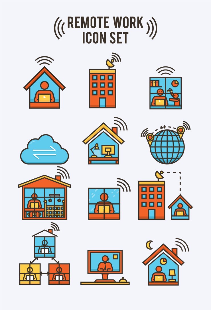 Premium Vector | Remote work icon set Premium Vector | Remote work icon set