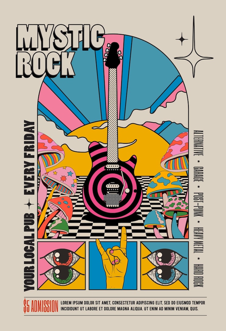 Premium Vector | Retro vintage styled psychedelic rock music concert or ... Premium Vector | Retro vintage styled psychedelic rock music concert or ...