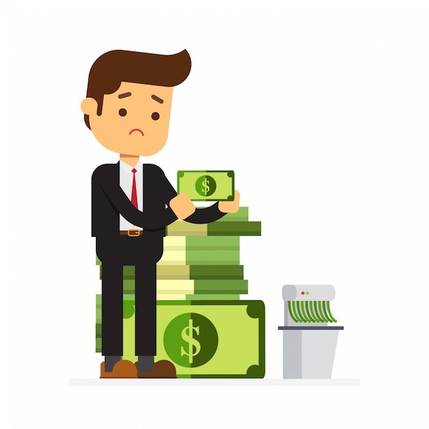 Premium Vector | Rich businessman shredding money Premium Vector | Rich businessman shredding money