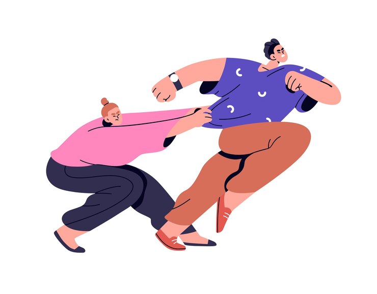 경쟁 개념 간섭 중단 실행을 방지하는 갈등 중인 남녀 커플 독성 관계 의사소통 색 배경에 고립된 평평한 그래픽 터 일러스트레이션 ... 경쟁 개념 간섭 중단 실행을 방지하는 갈등 중인 남녀 커플 독성 관계 의사소통 색 배경에 고립된 평평한 그래픽 터 일러스트레이션 ...