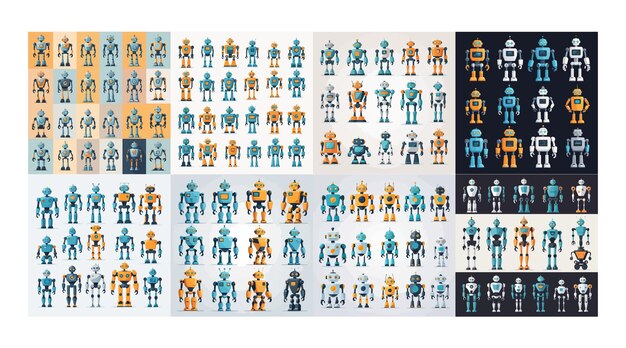Robot evolution cartoon vector illustration set Different models of robot characters from simple ...