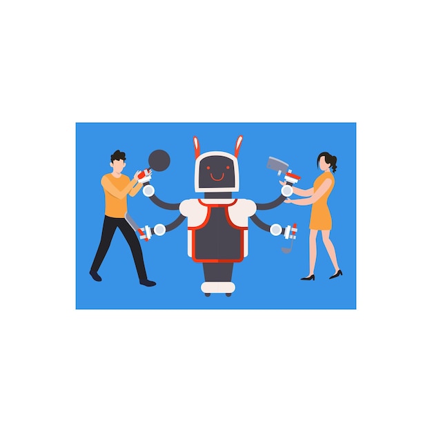 Premium Vector | The robot performs many household tasks Premium Vector | The robot performs many household tasks