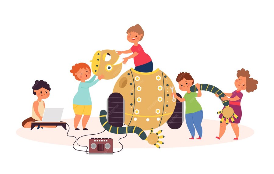 Premium Vector | Robotics children coding robot child technology school ...