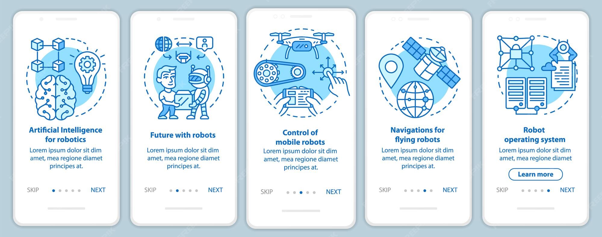 Premium Vector Robotics Courses Onboarding Mobile App Page Screen Vector Template Learning