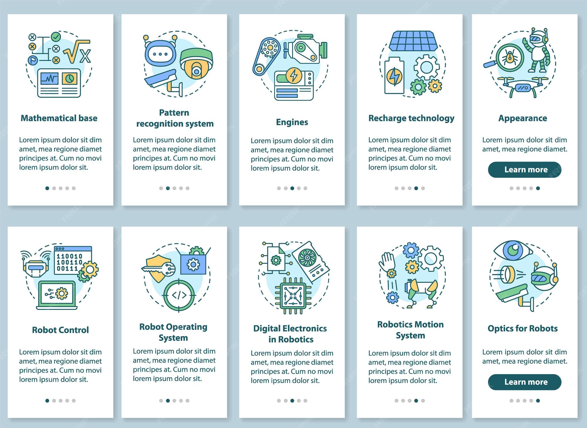 Premium Vector Robotics Courses Onboarding Mobile App Page Screen With Linear Concepts Set