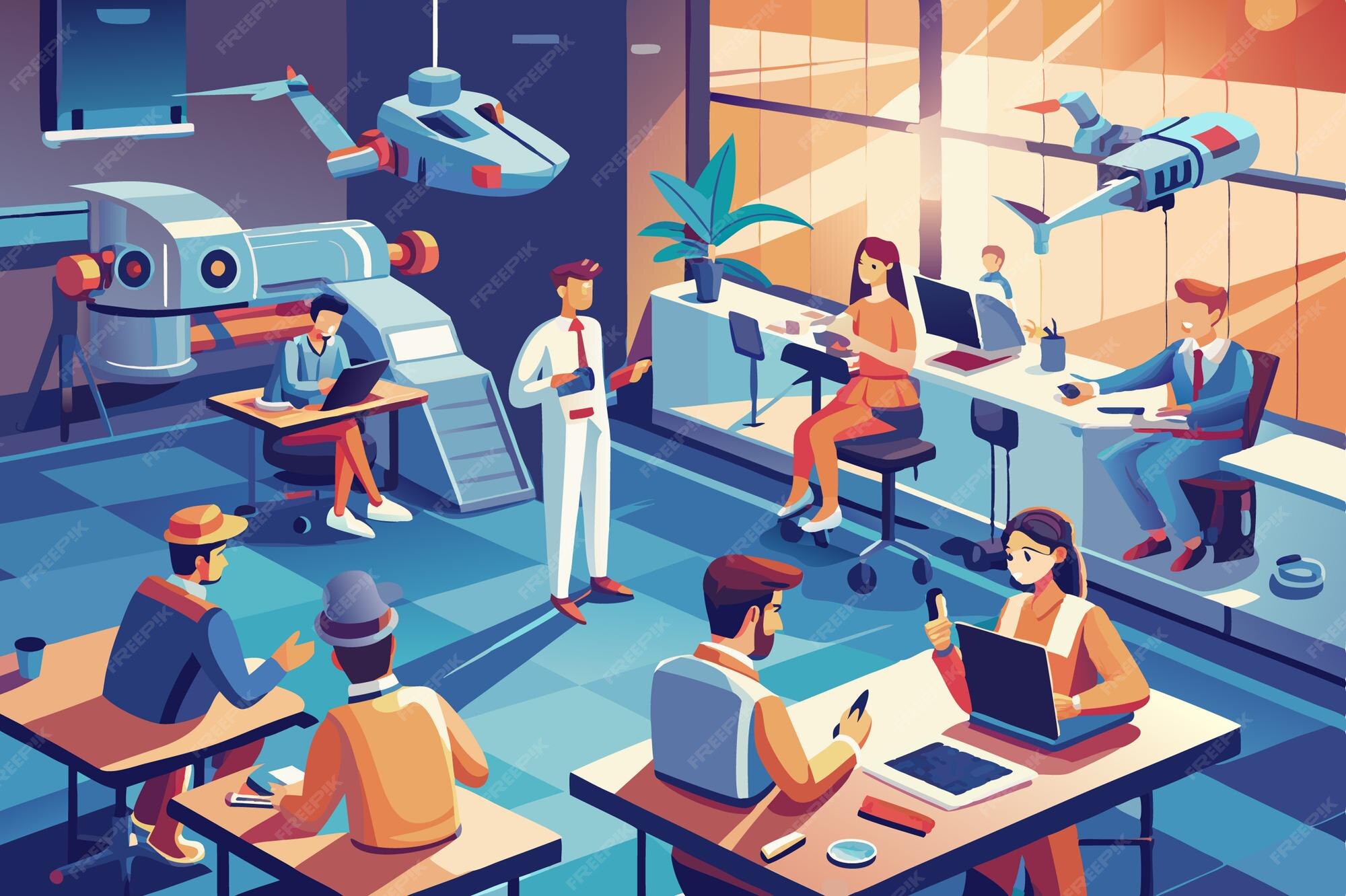 Premium Vector | Robotics Lab Programming Robotic Drones for Various ...