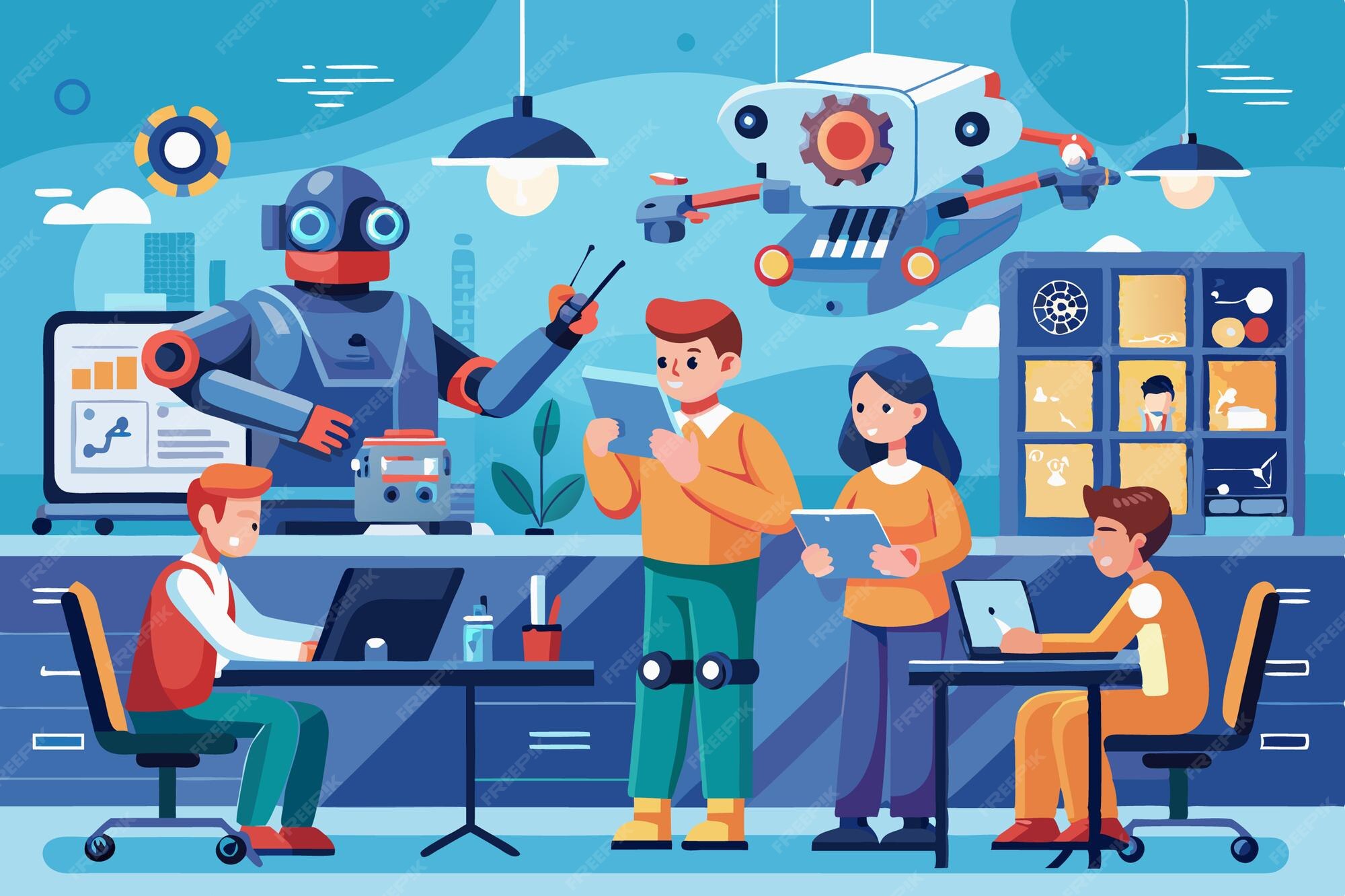 Premium Vector | Robotics Lab Programming Robotic Drones for Various ...