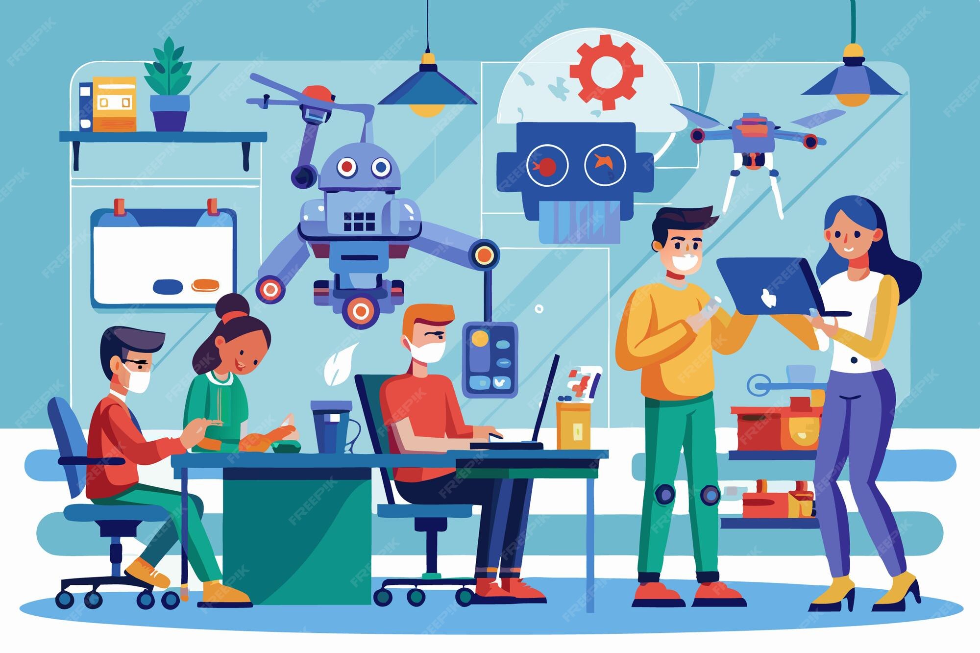 Premium Vector | Robotics Lab Programming Robotic Drones for Various ...