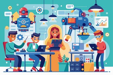 Premium Vector | Robotics Lab Programming Robotic Drones for Various ...