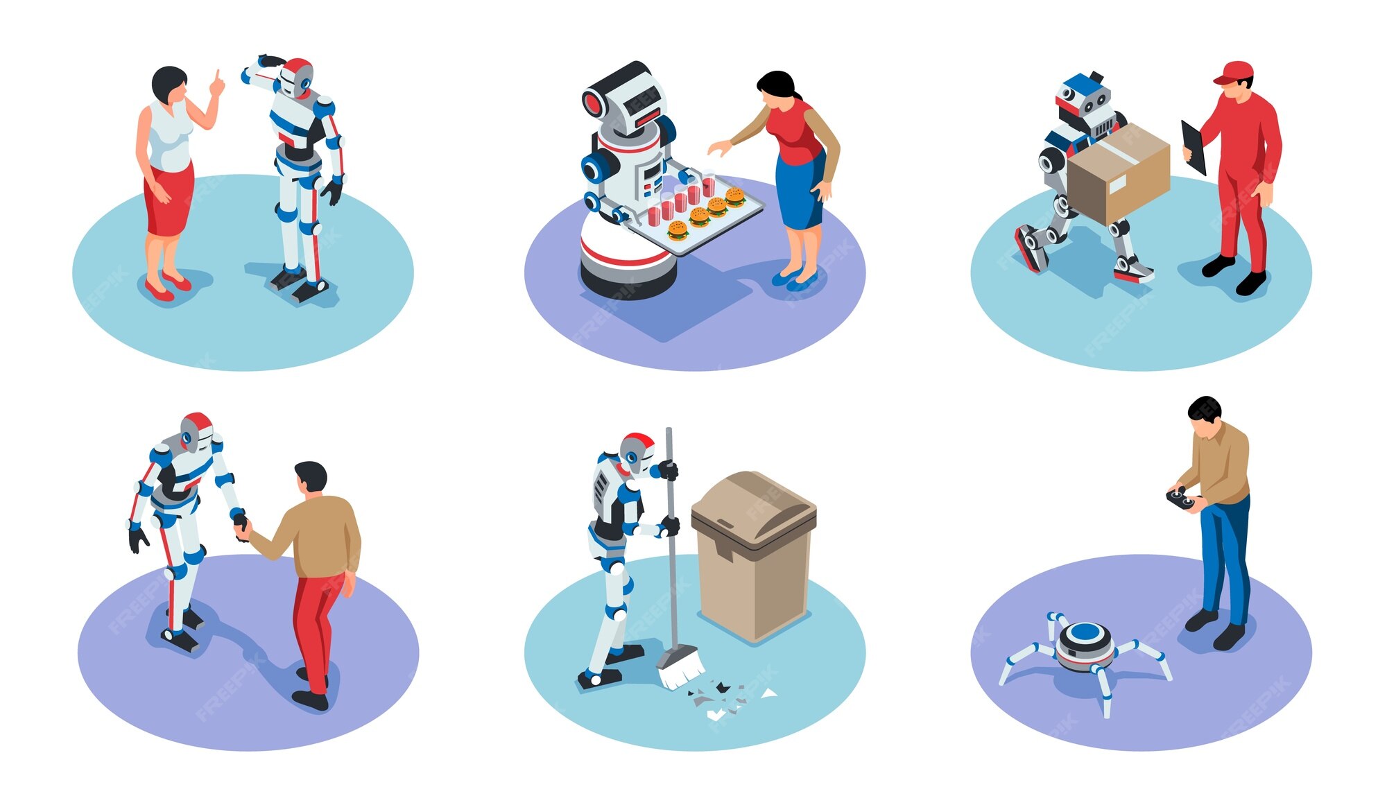 Premium Vector | Robots isometric mini-compositions set Premium Vector | Robots isometric mini-compositions set