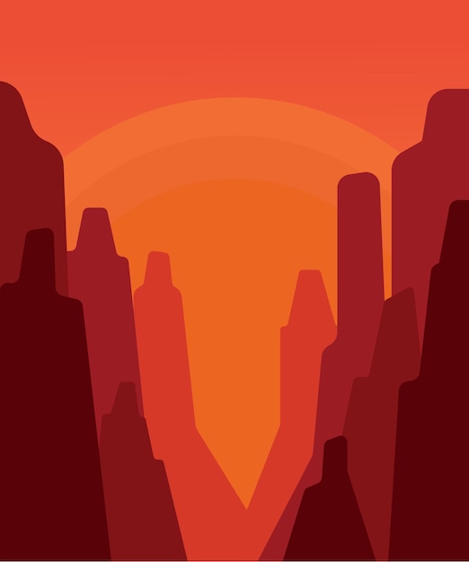 Premium Vector | Rock cliff sunset illustration flat design Premium Vector | Rock cliff sunset illustration flat design