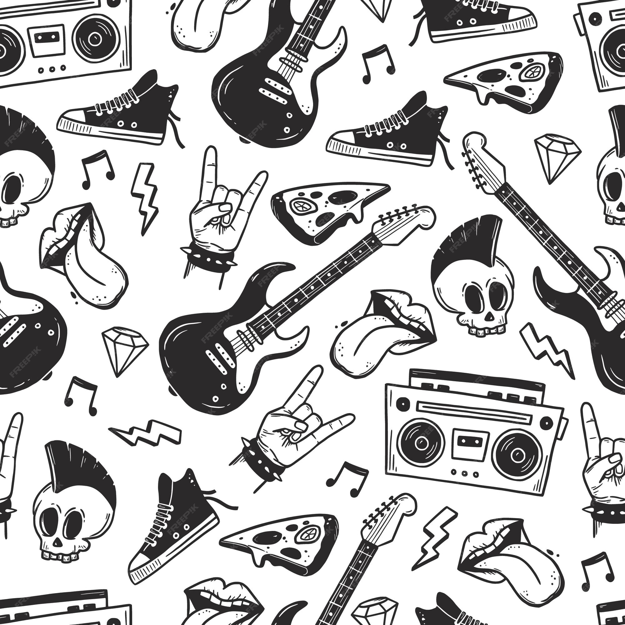 Premium Vector | Rock n roll punk music seamless pattern Premium Vector | Rock n roll punk music seamless pattern