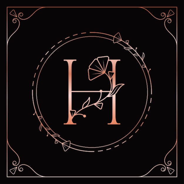 Premium Vector | Rose gold h letter floral elegant logo Premium Vector | Rose gold h letter floral elegant logo
