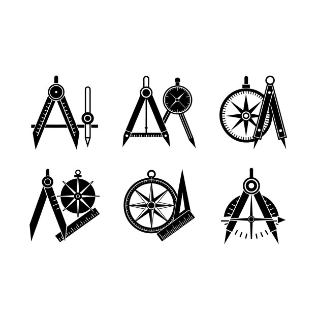 Ruler And Compass Vector Generative Ai Linocut Silhouette Design Premium Ai Generated Vector