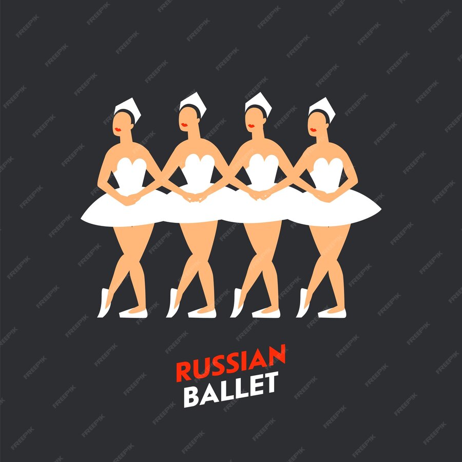 Premium Vector Russian Ballet Dancers Four Ballerinas Dancing Swan Lake On A Dark Background