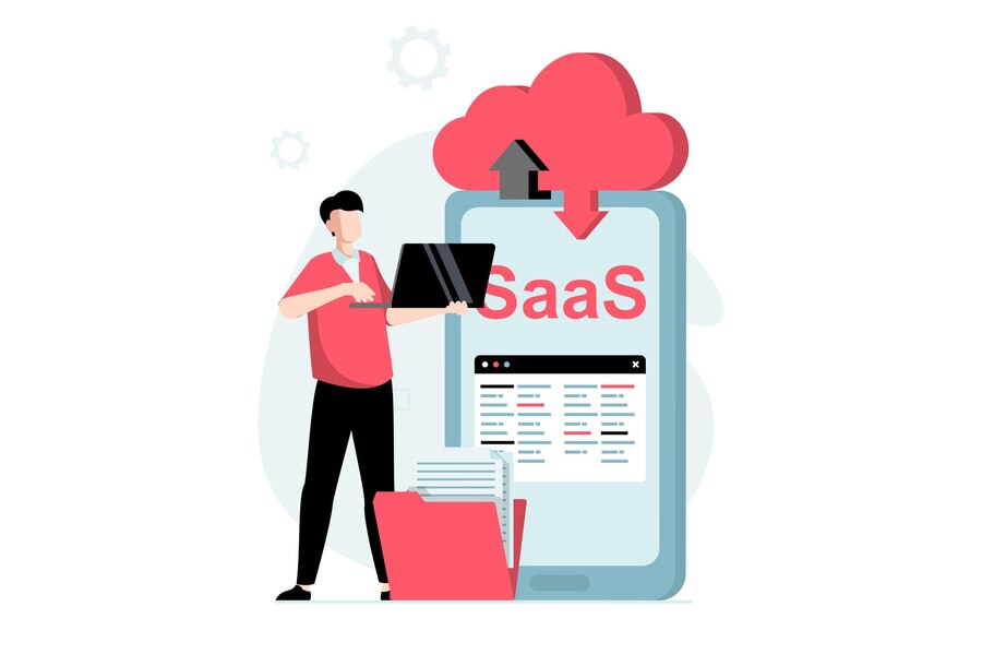 Premium Vector | Saas concept with people scene in flat design man uses ... Premium Vector | Saas concept with people scene in flat design man uses ...