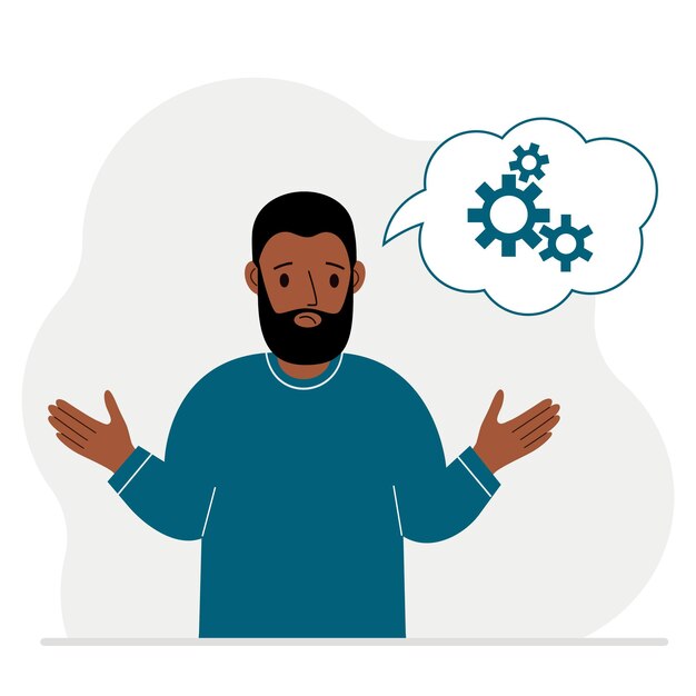 Premium Vector | Sad man thinks, dreams with gears concept. man or ... Premium Vector | Sad man thinks, dreams with gears concept. man or ...