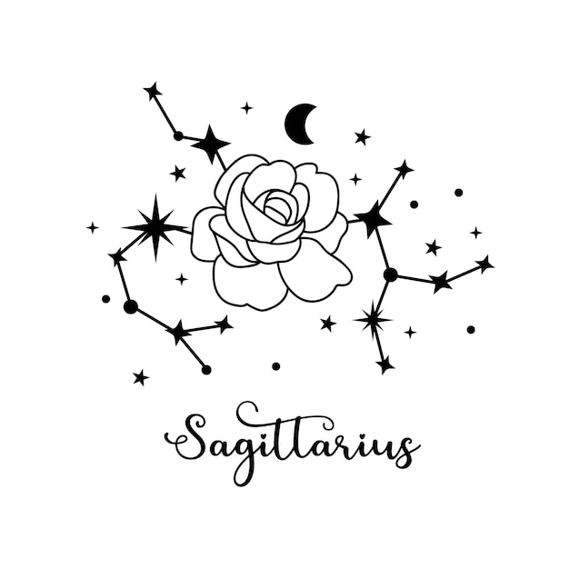 Premium Vector Sagittarius Zodiac Sign With Moon Flower And Stars