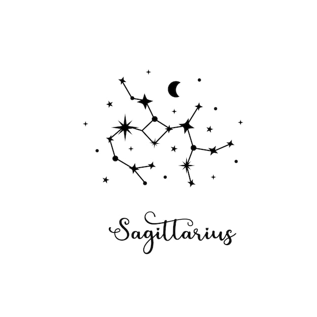 Premium Vector Sagittarius Zodiac Sign With Moon And Stars