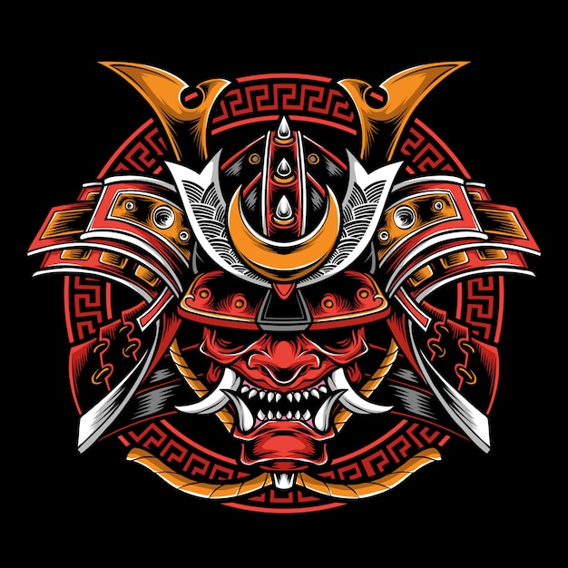 Premium Vector | Samurai helmet with oni mask Premium Vector | Samurai helmet with oni mask