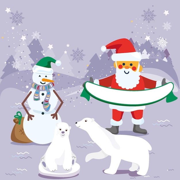 Premium Vector Santa With Snowman Polar Bear Vector