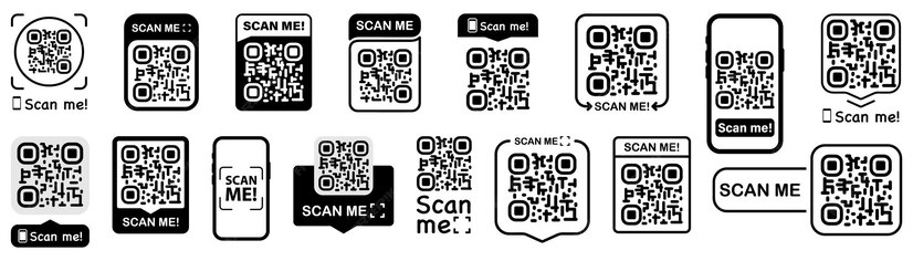 모바일 앱 결제 및 할인에 대한 Qr 코드 템플릿 바코드 모바일 결제 및 빠른 응답 코드 스마트 폰으로 스캔하십시오 프리미엄 벡터