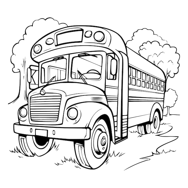 Premium Vector | School bus coloring page for kids Premium Vector | School bus coloring page for kids