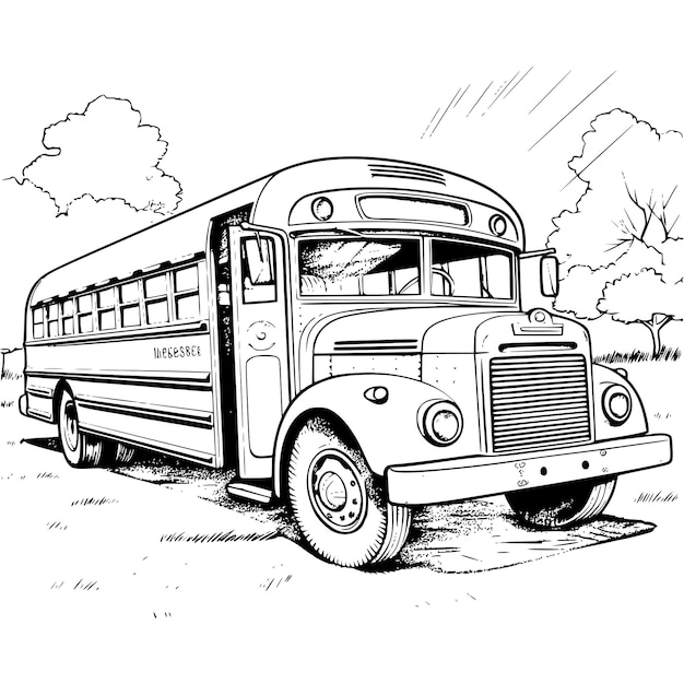 Premium Vector | School bus coloring page for kids Premium Vector | School bus coloring page for kids
