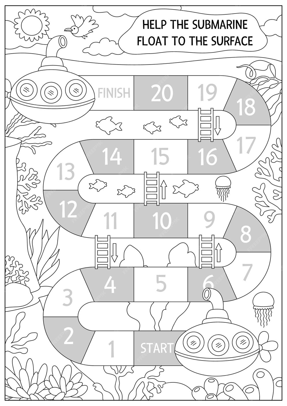 Premium Vector | Under the sea black and white dice board game for kids ... Premium Vector | Under the sea black and white dice board game for kids ...