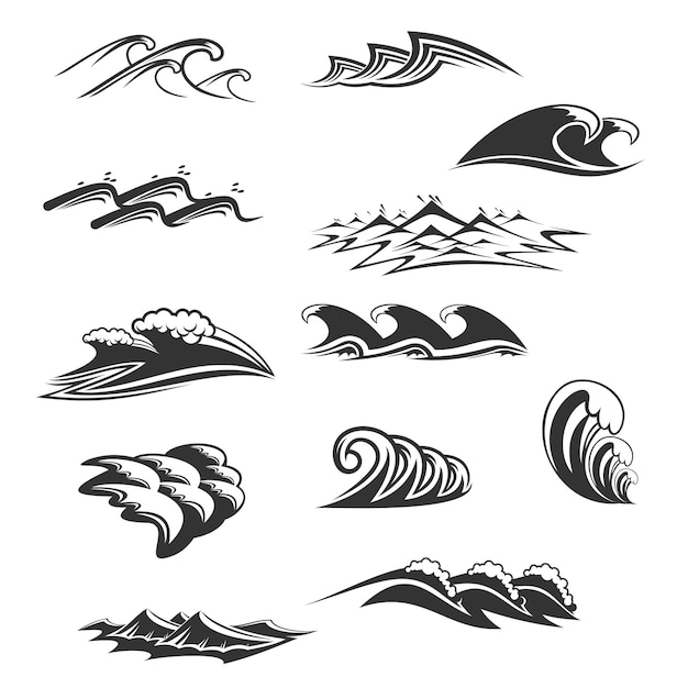 Premium Vector | Sea waves icons vector set Premium Vector | Sea waves icons vector set