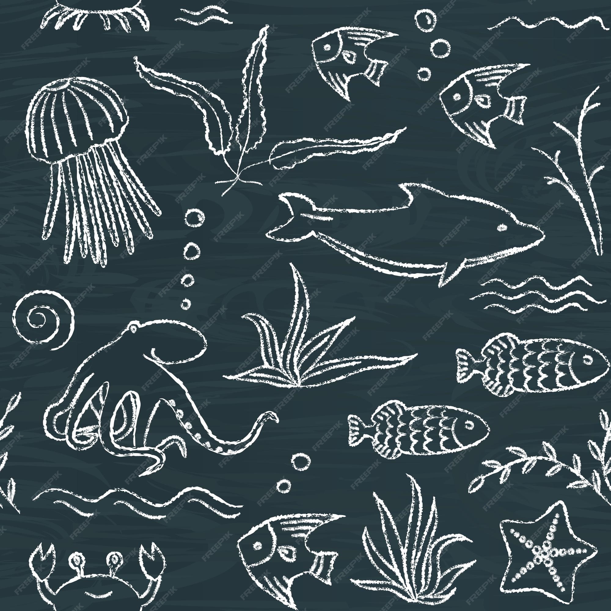 Premium Vector | Sealife hand drawn seamless pattern Premium Vector | Sealife hand drawn seamless pattern
