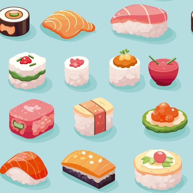 Premium Vector | Seamless Colorful Sushi Pattern Premium Vector | Seamless Colorful Sushi Pattern